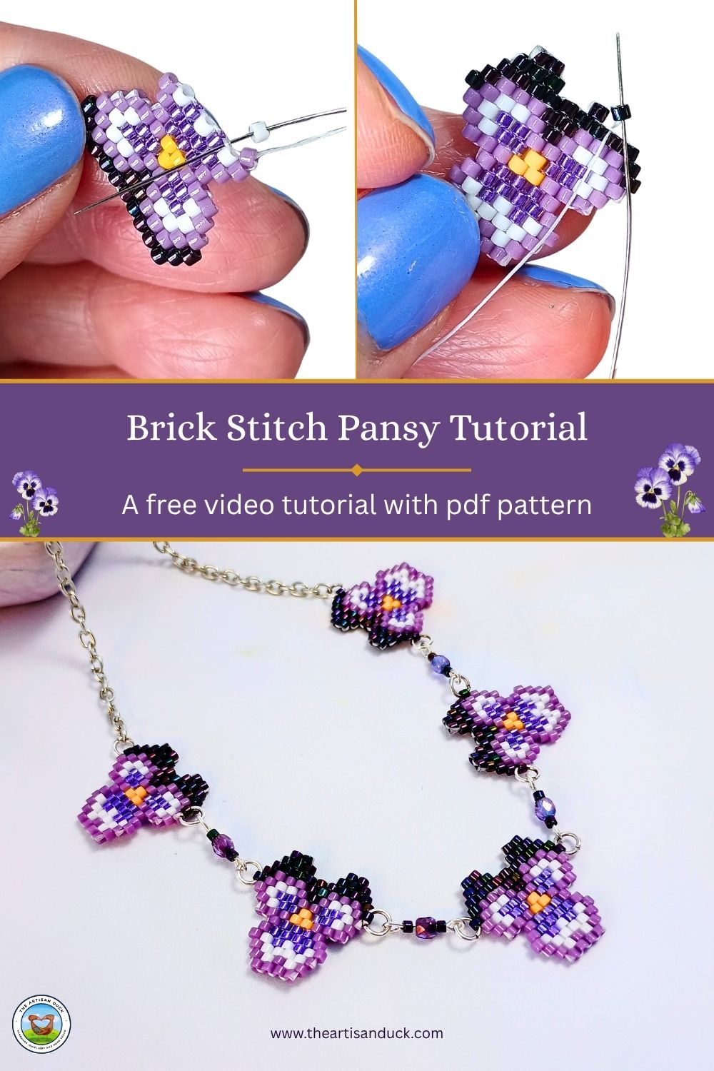 Easy Brick Stitch Pansy Tutorial Suitable for Beginners – The Artisan Duck